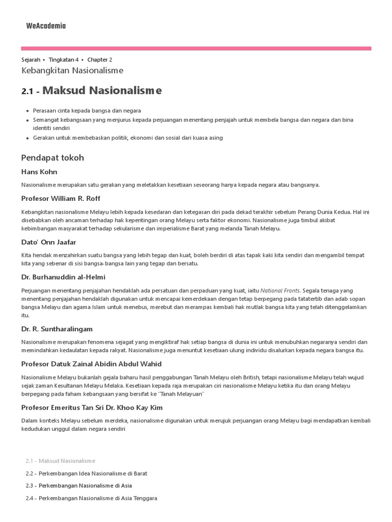 Nota & Latihan Sejarah KSSM Tingkatan 4 Bab 2.1 - WeAcademia (2021) | PDF