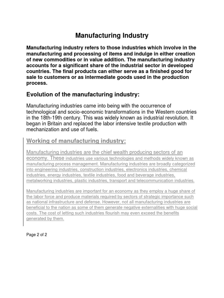 Evolution of Global Manufacturing Industry | PDF | Cotton | Textile ...