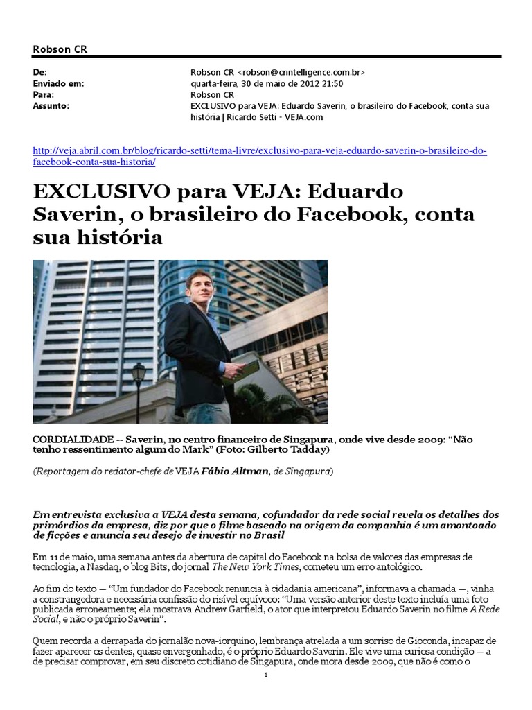 Revista Veja - Entrevista Eduardo Saverin | PDF