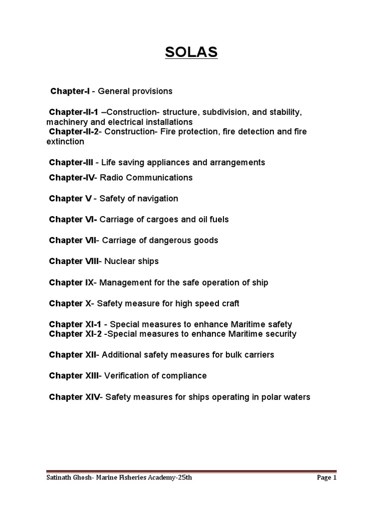SOLAS Chapters Name | PDF