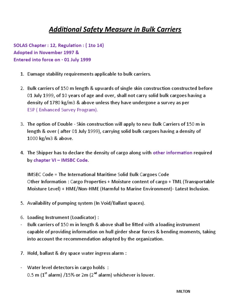 SOLAS Regulation For Bulk Carrier | PDF | Cargo | Freight Transport