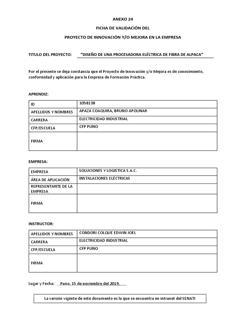 Anexo 24 Ficha de Validación Del Proyecto | PDF