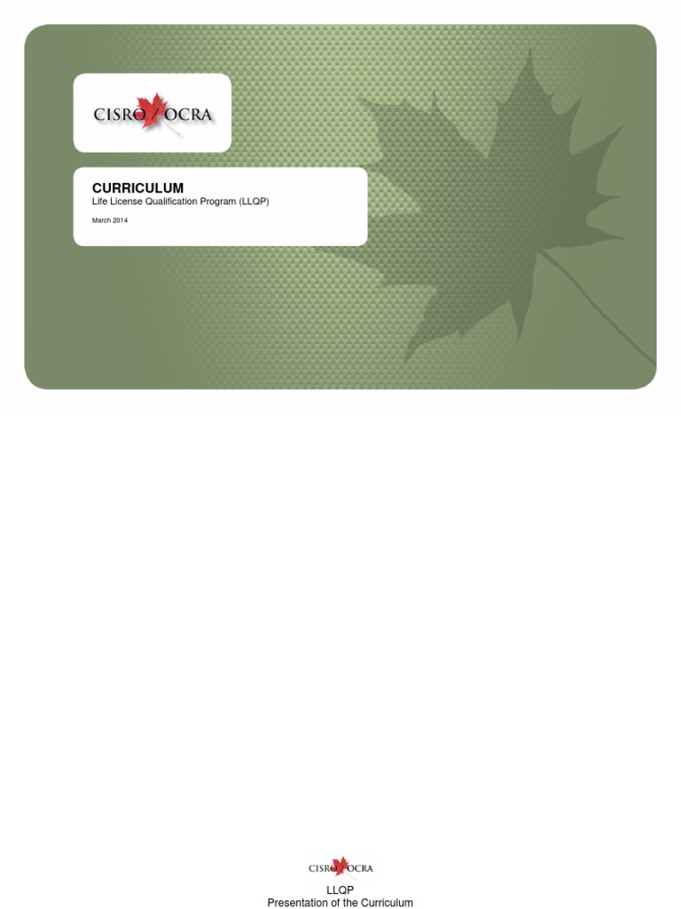 LLQP Curriculum - Revised March 2014 | PDF | Insurance | Life Insurance