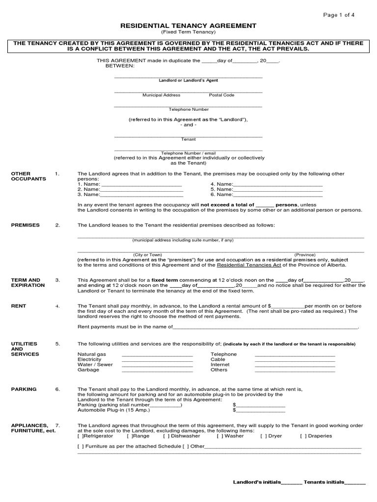 Residential Tenancy Agreement Fixed Term | PDF | Leasehold Estate ...