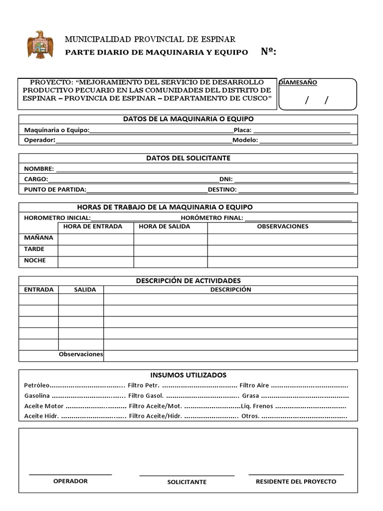 1 Formato Partes Diarios | PDF | Vehículos | Aceites