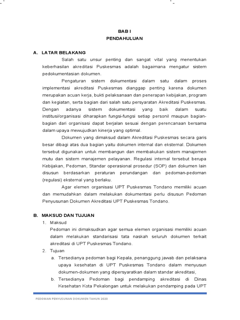 Pedoman Penyusunan Dan Pengendalian Dokumen Puskesmas Tondano | PDF ...