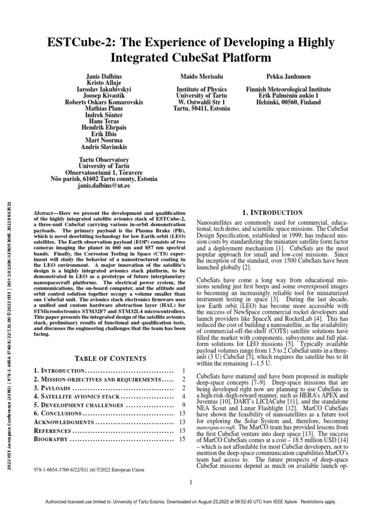 Estcube-2: The Experience of Developing A Highly Integrated Cubesat Platform | PDF