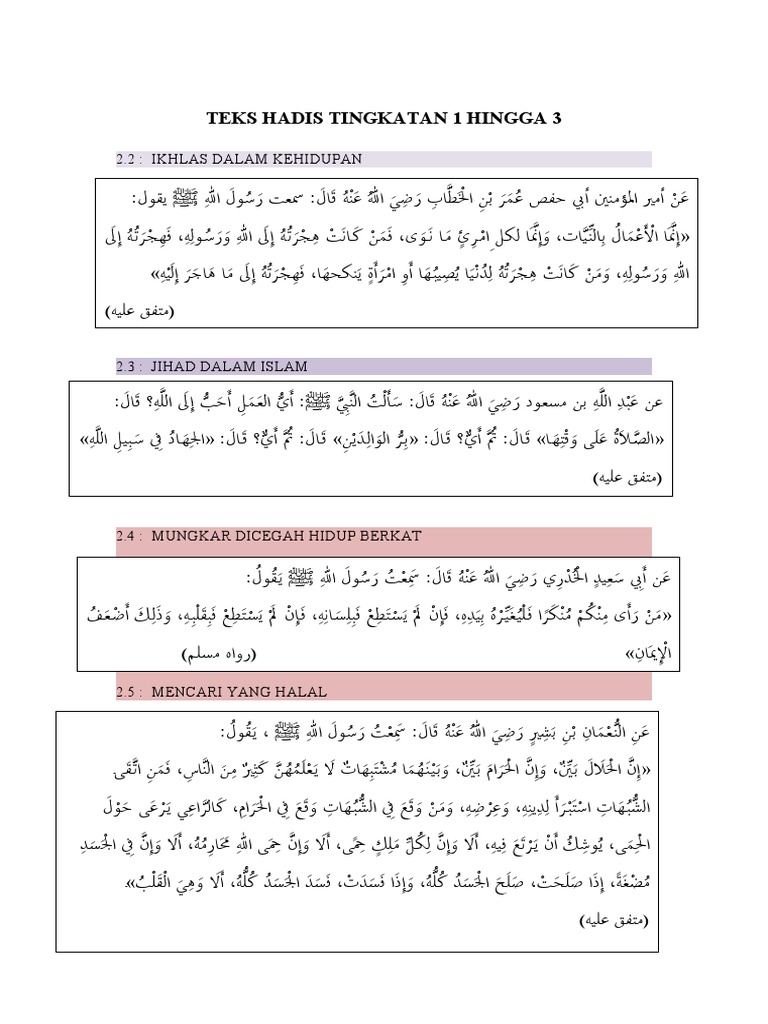 Teks Hadis Tingkatan 1 3 Pdf