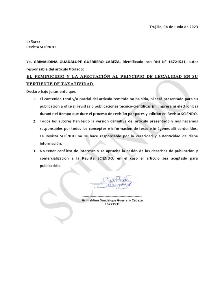 Declaración Jurada SCIÉNDO (1) | PDF