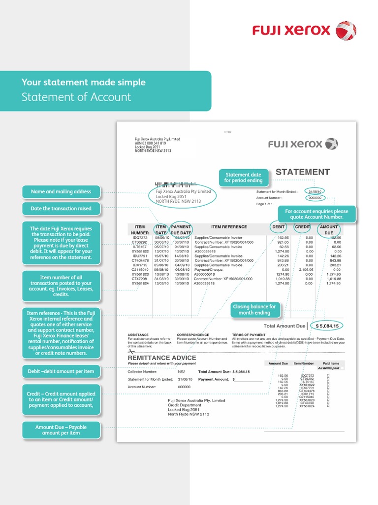Fuji Xerox Account Statement Guide | PDF | Credit Card | Payments
