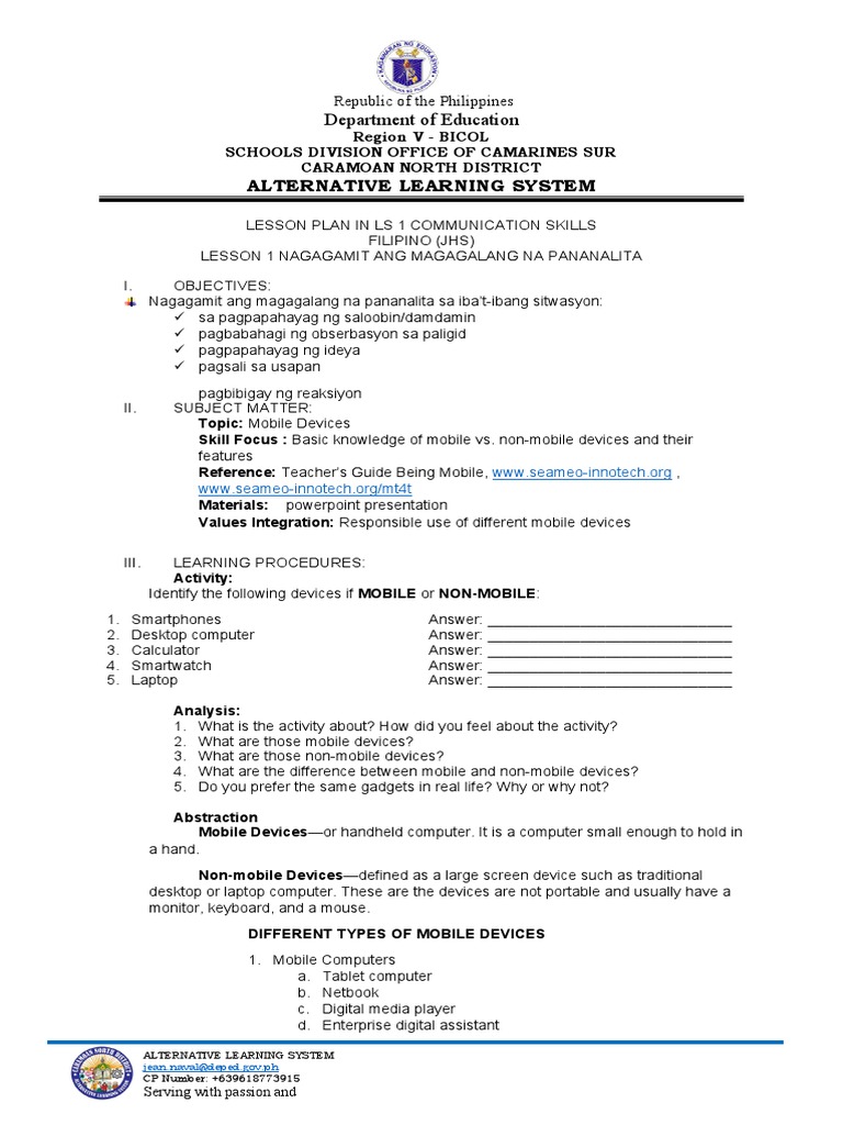 ALS Lesson Plan: Mobile Devices Usage | PDF | Phishing | Identity Theft