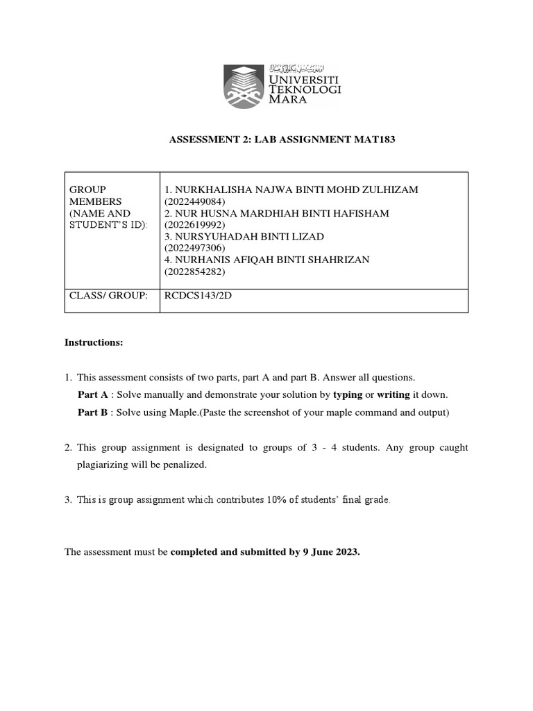 MAT183 - Lab Assignment | PDF