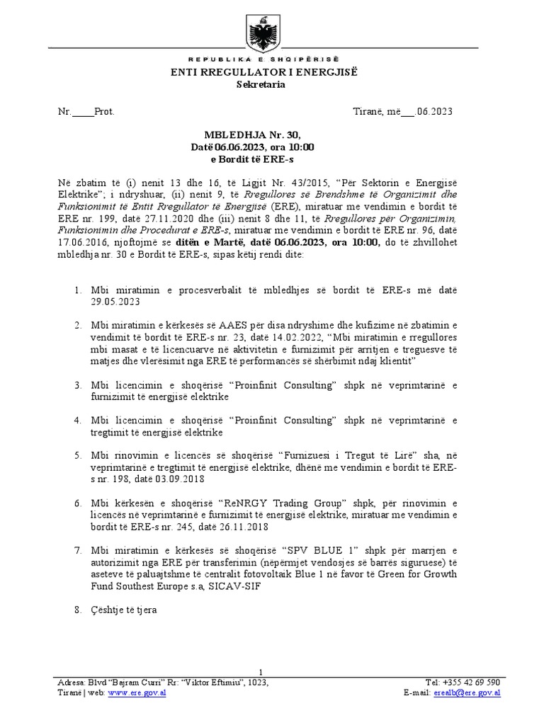 Njoftim Mbledhje Bordi 06.06.2023 Web | PDF