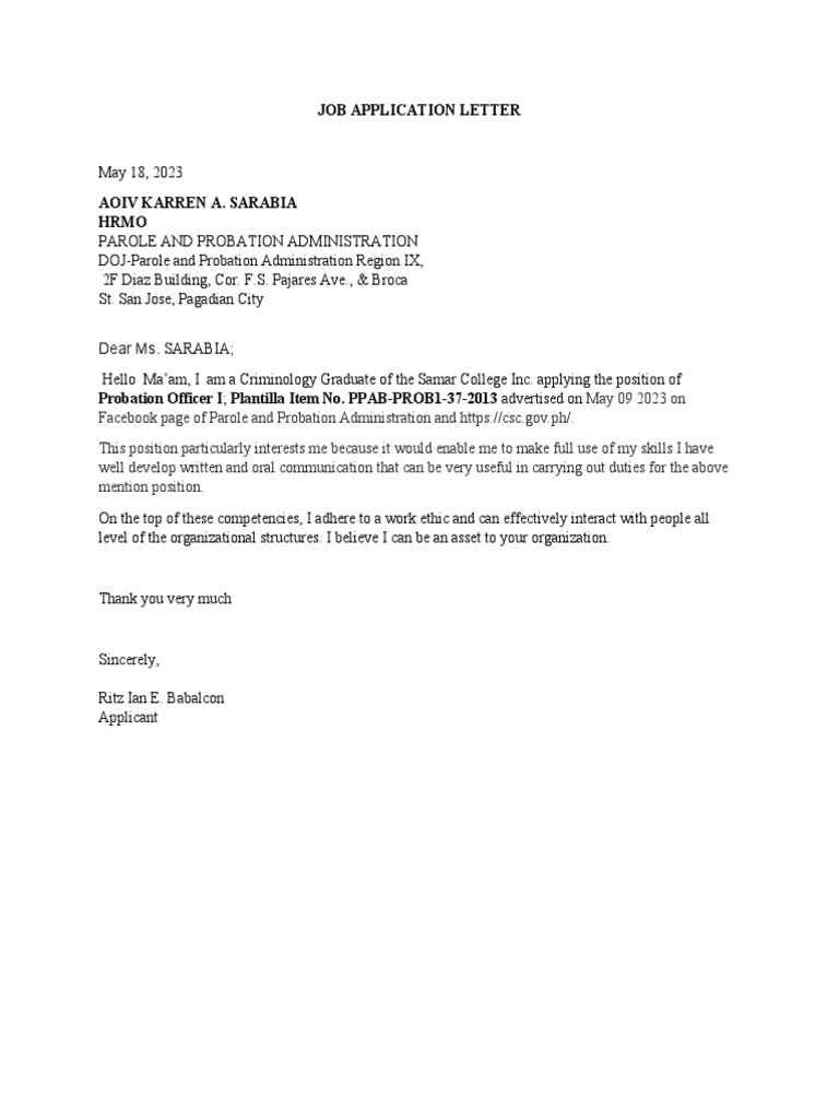 Job Application Letter | PDF