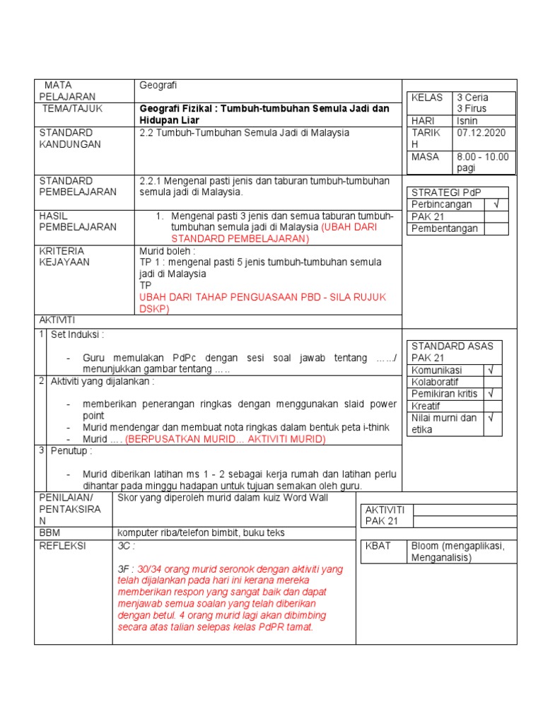 Contoh RPH Geografi 2021 | PDF