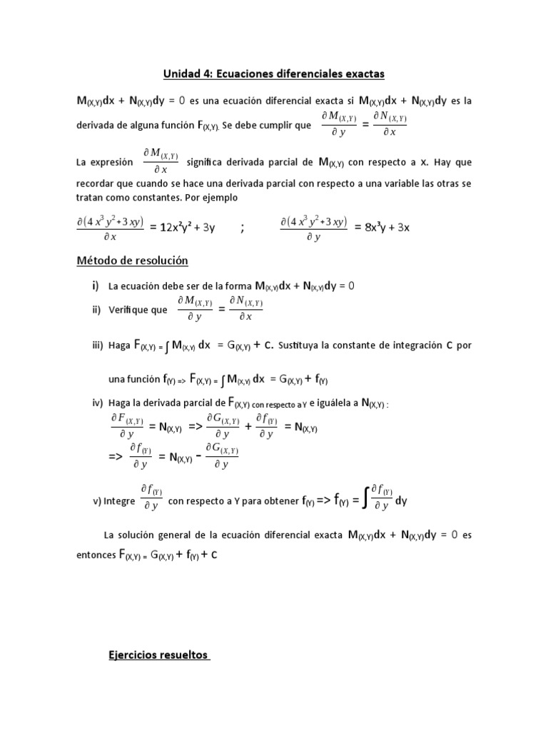 Unidad 4 - Ecuaciones Diferenciales Exactas | PDF | Derivado | Ecuaciones