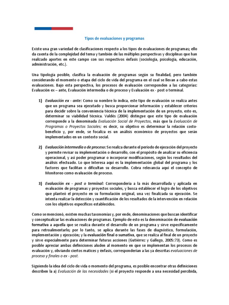 Tipos de Evaluaciones y Programas | PDF | Evaluación | Diseño