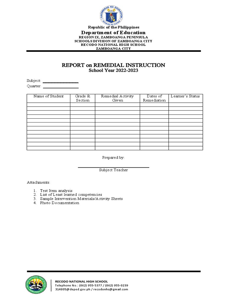 Remedial-Instruction Template | PDF