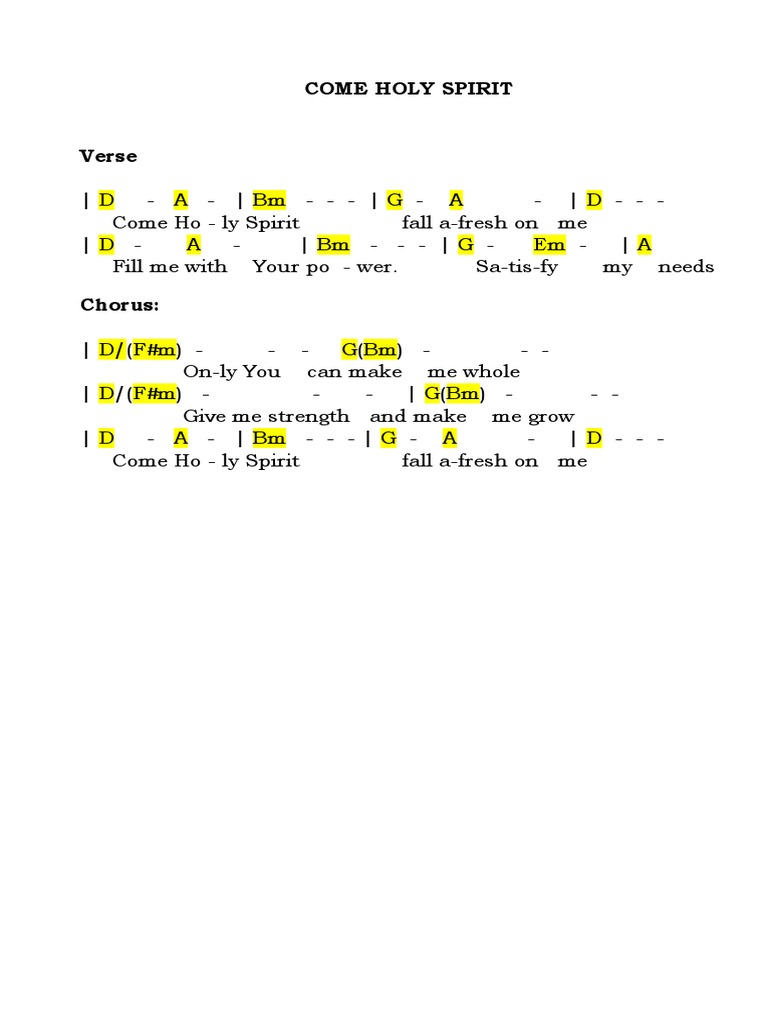 Come Holy Spirit Fall Afresh On Me - Steve Kuban | PDF