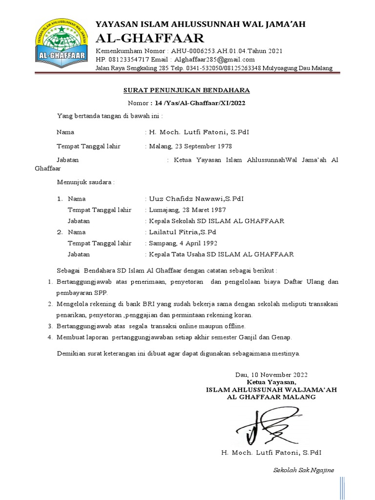 Surat Tugas Bendahara | PDF