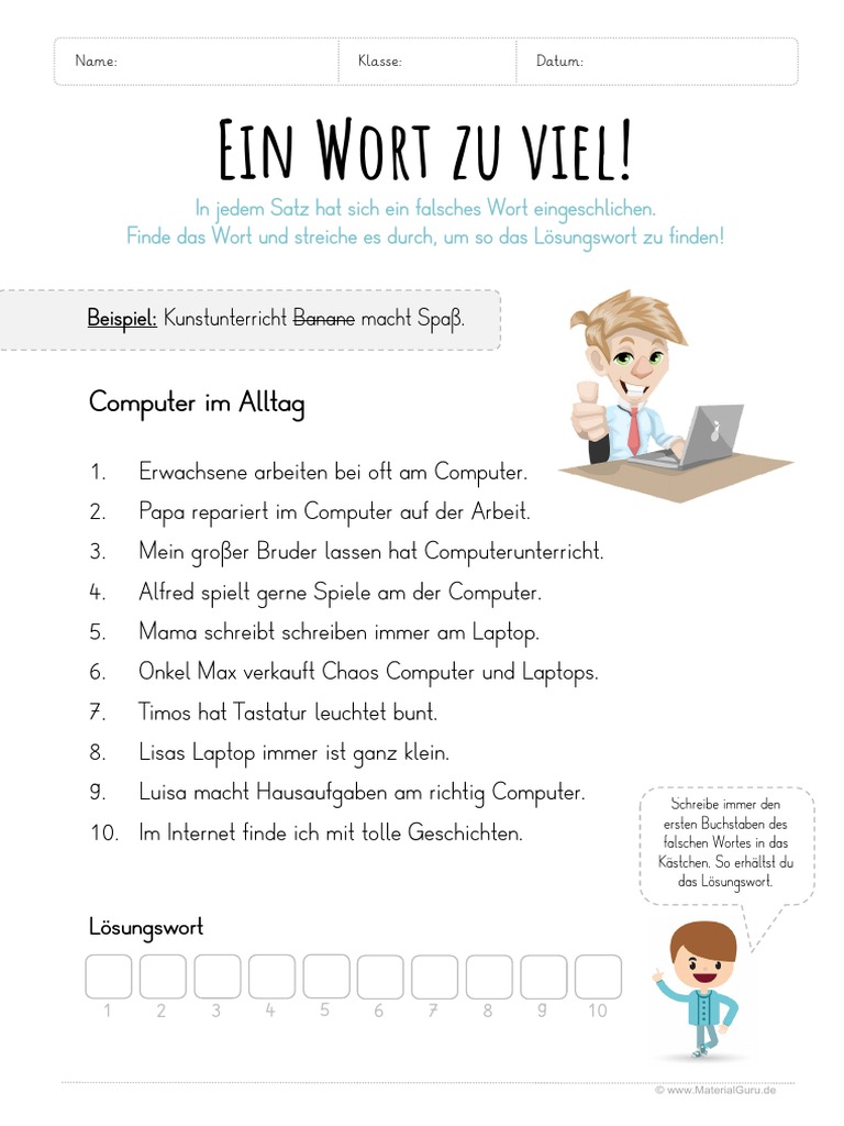 Arbeitsblatt Ein Wort Zu Viel Computer | PDF