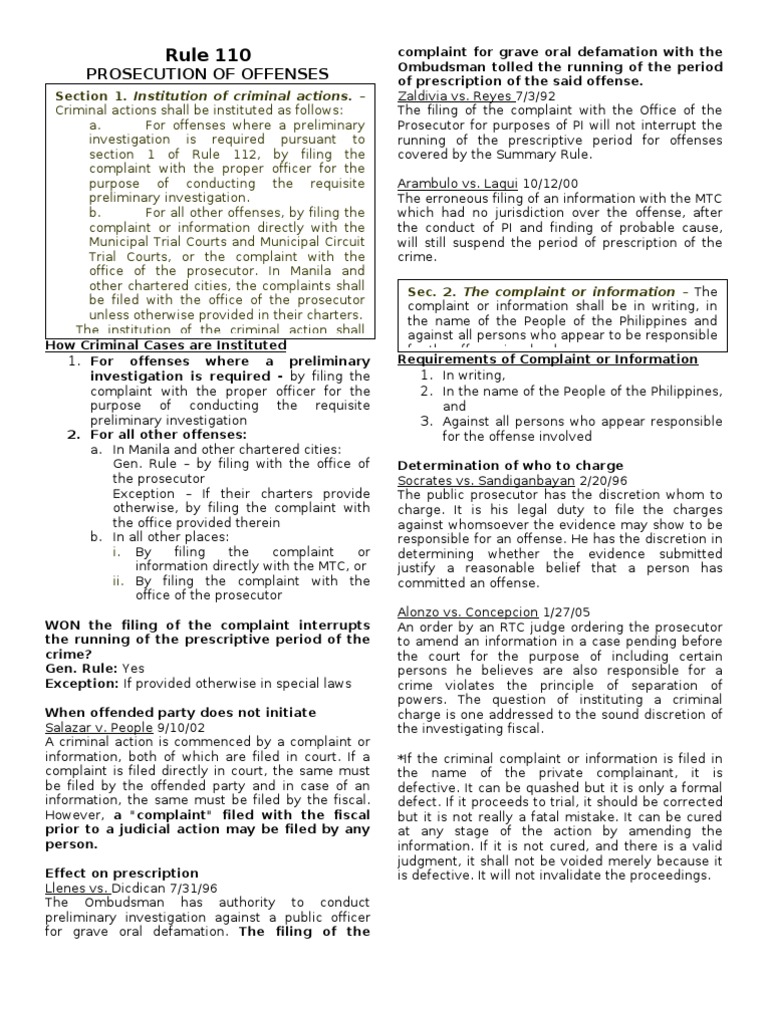 1st Exam Reviewer Rule 110-113, 126 | PDF | Prosecutor | Lawsuit