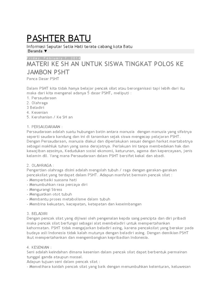 Pashter Batu: Materi Ke SH An Untuk Siswa Tingkat Polos Ke Jambon PSHT ...