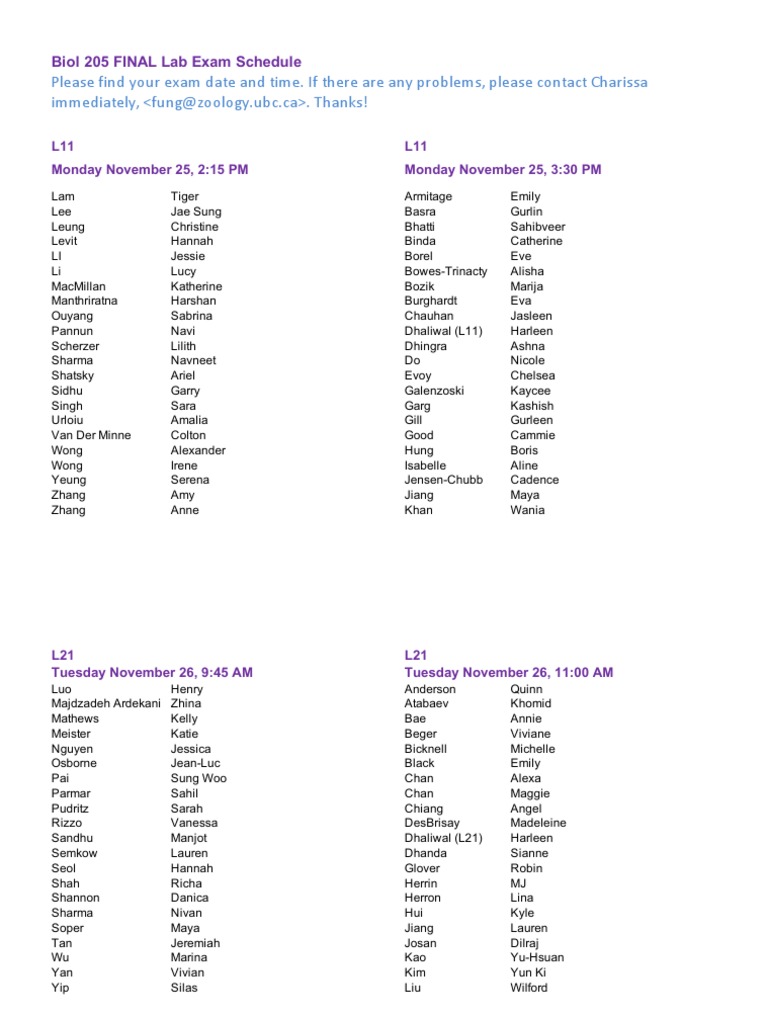 2019W - 205 Lab Final Schedule Posted | PDF