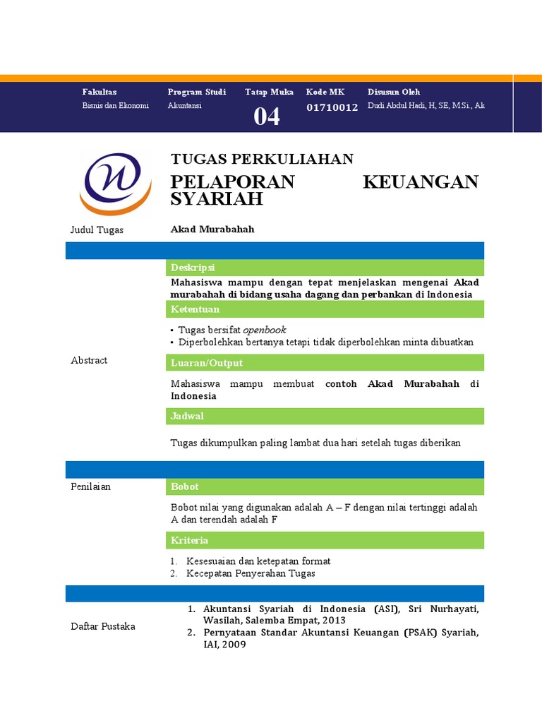 Tugas 04 Akuntansi Akad Murabahah Soal | PDF | Karier & Perkembangan | Pengelolaan Keuangan & Uang