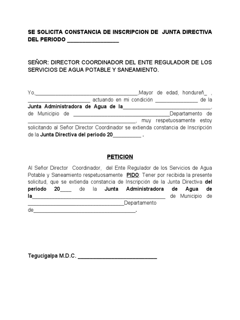 Se Solicita Constancia de Inscripcion de Inscripcion de Junta Directiva | PDF