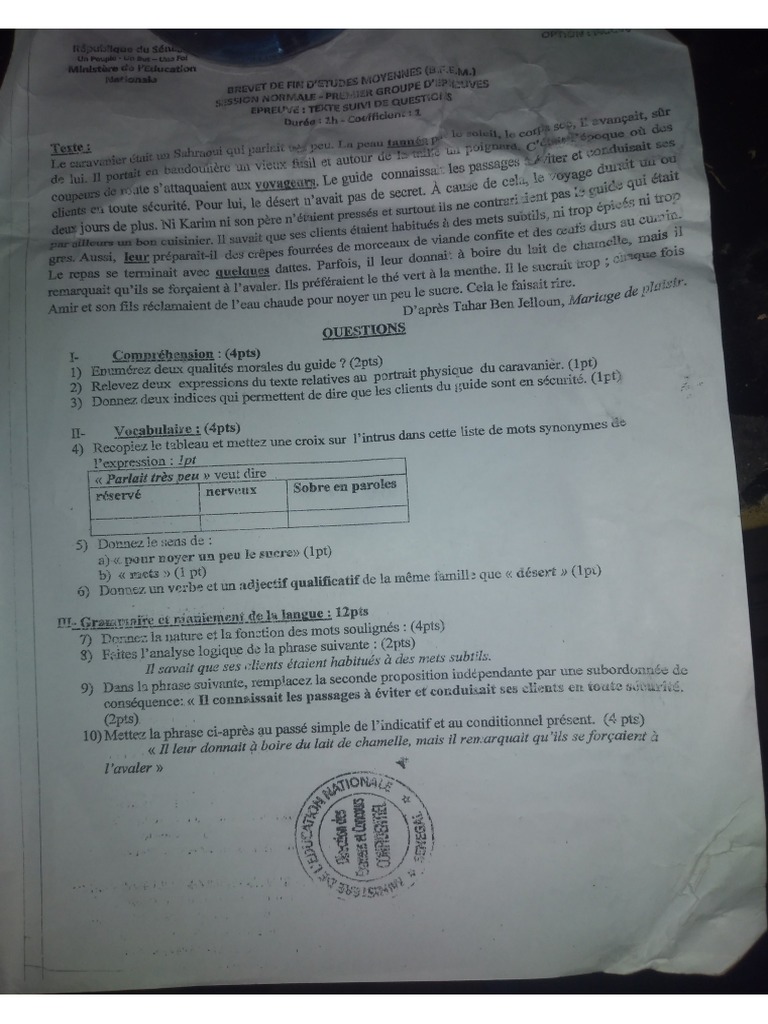 Devoir Français 3ème Pdf