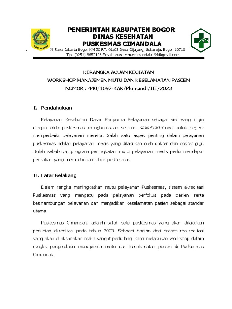 Kak Workshop Manajemen Mutu | PDF