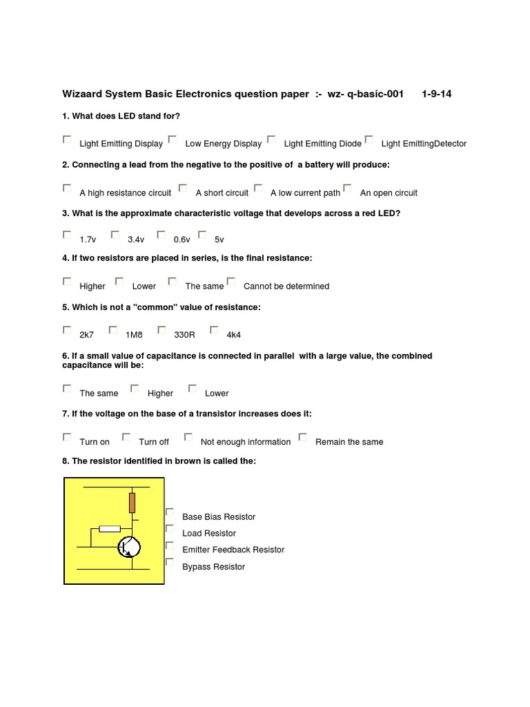1Q .Wiz Basic Electronics Question Paper1 | PDF | Resistor | Capacitor