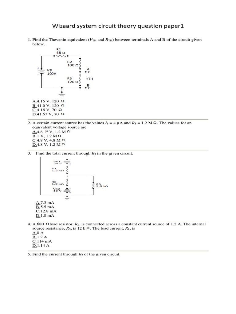 2Q .Wiz Circuit Theory Question Paper1 | PDF | Diode | Materials Science