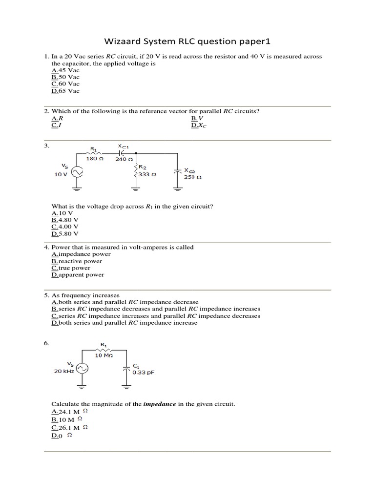 5Q .Wiz RLC Question Paper1 | PDF | Resonance | Telecommunications ...