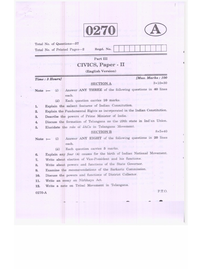 Civics Paper-II (EM-TM) | PDF