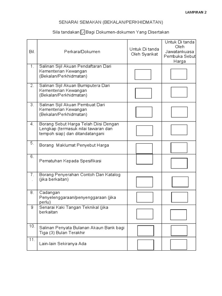 Lamp 2 Senarai Semakan Sebut Harga | PDF