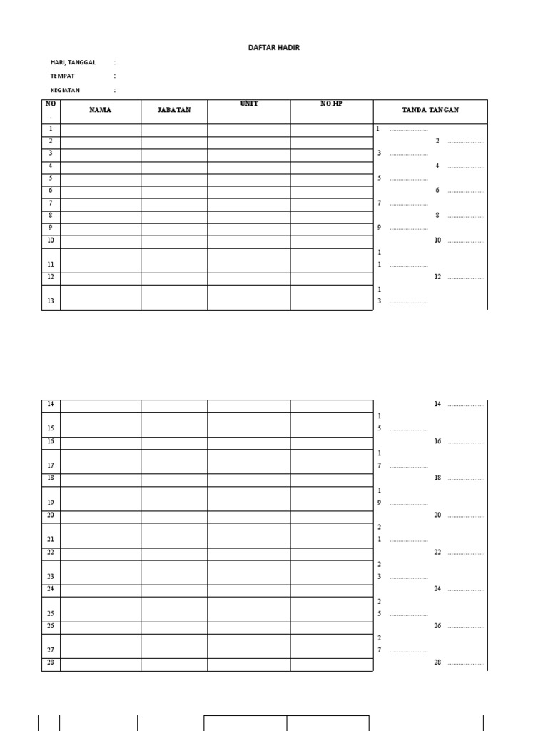 Daftar Hadir DWP | PDF