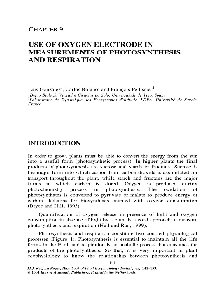 Use of Oxygen Electrode in Measurements of Photosynthesis and Re | PDF | Science & Mathematics