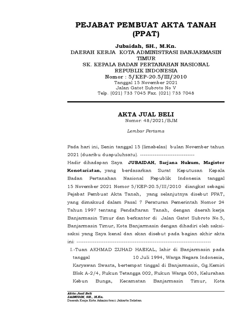 Pejabat Pembuat Akta Tanah (PPAT) | PDF