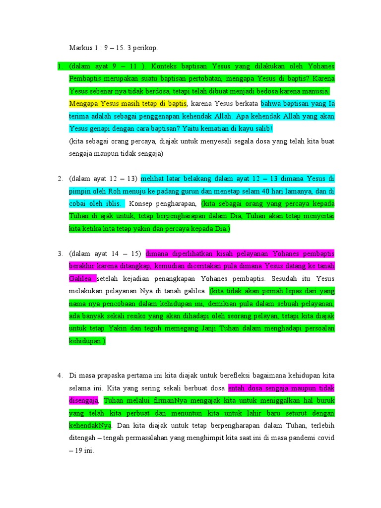 Konteks Markus 1 Ayat 9 Sampai 15 | PDF