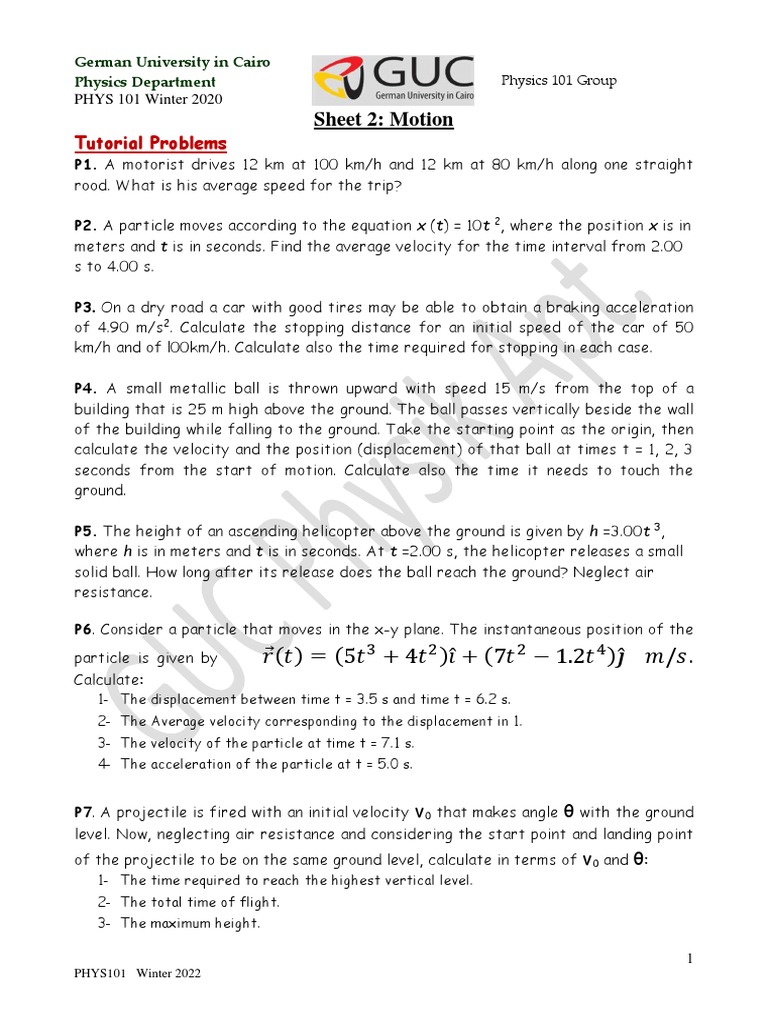 Physics Sheet 2 | PDF | Velocity | Projectiles