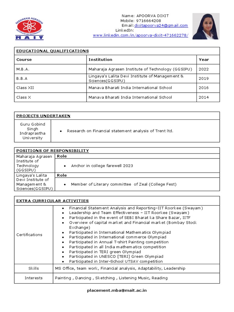 Apoorva Dixit - MAIT - MBA | PDF