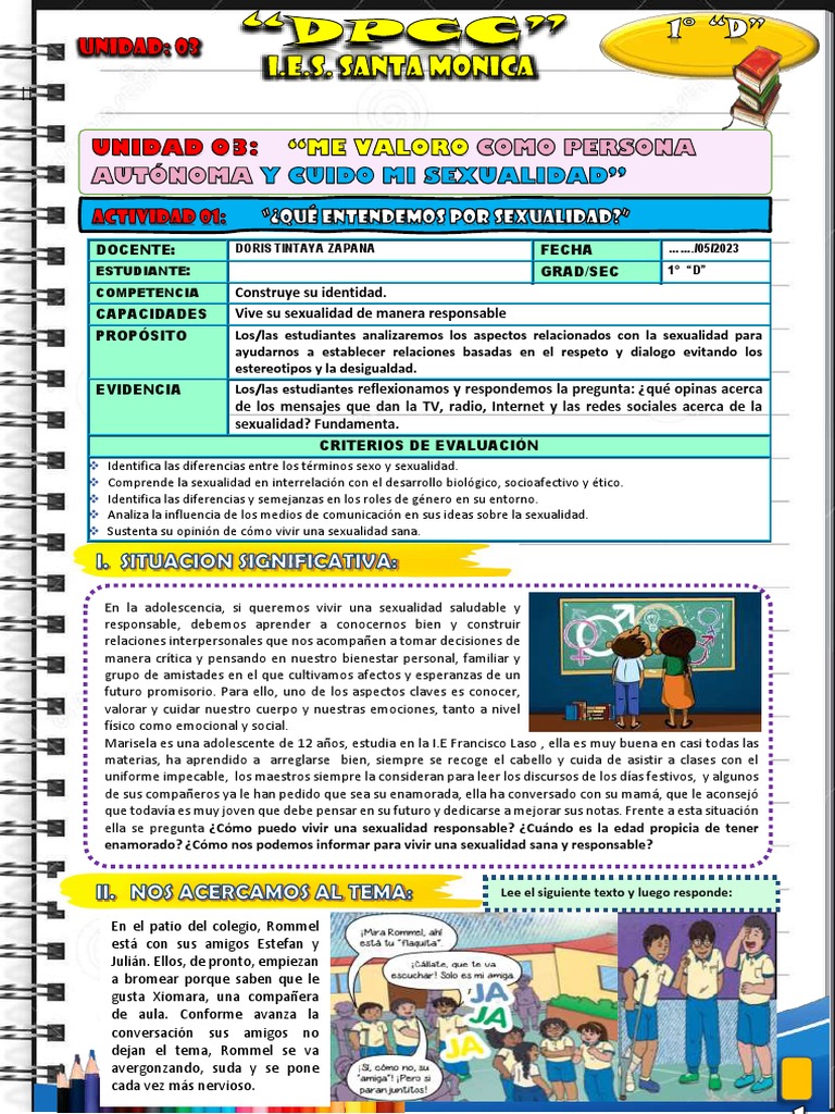 1° DPCC - Actv.01-Und.3 2023 | PDF | Sexualidad