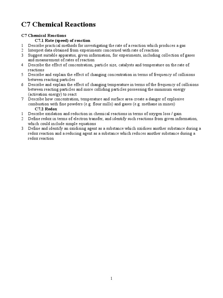 C7 Chemical Reactions Booklet | PDF | Reaction Rate | Chemical Reactions