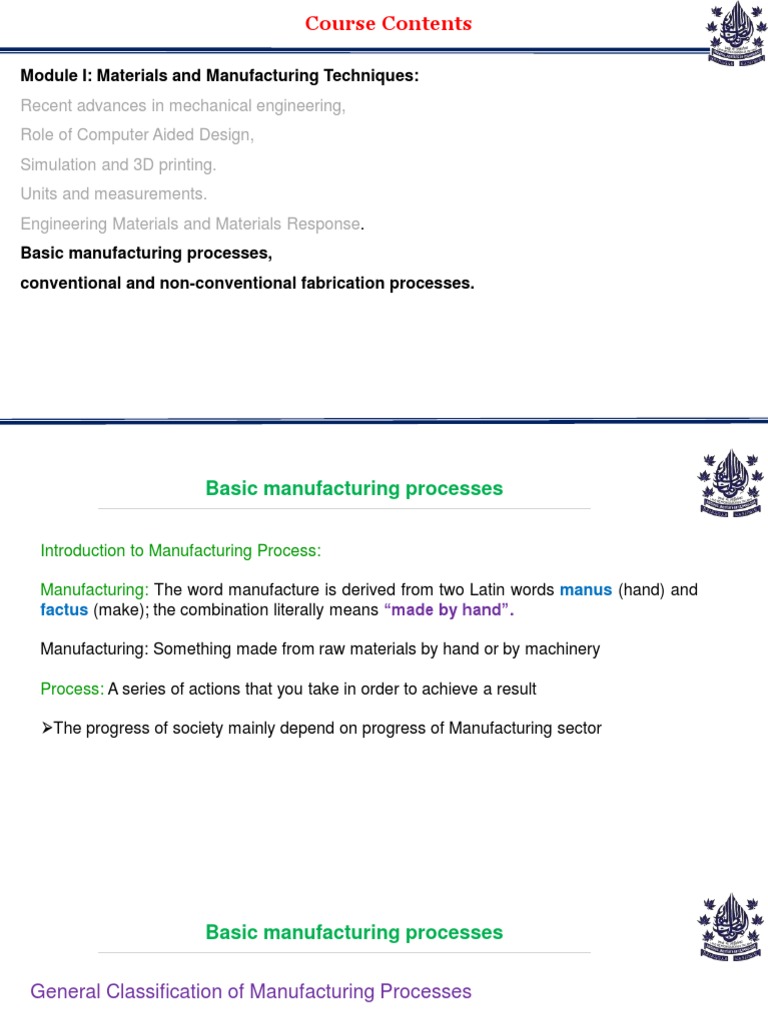 Unit I. Bascis of Manufacturing Processes | PDF | Machining | Building Materials