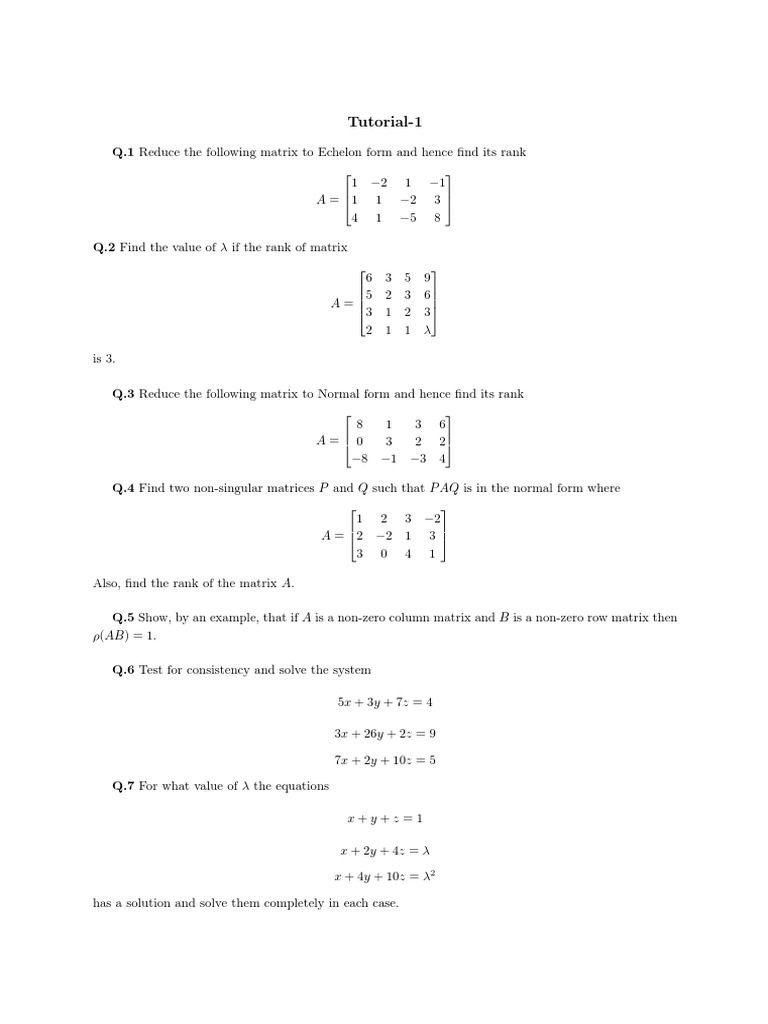 Assignment Questions For Matrices | PDF | Matrix (Mathematics) | Eigenvalues And Eigenvectors