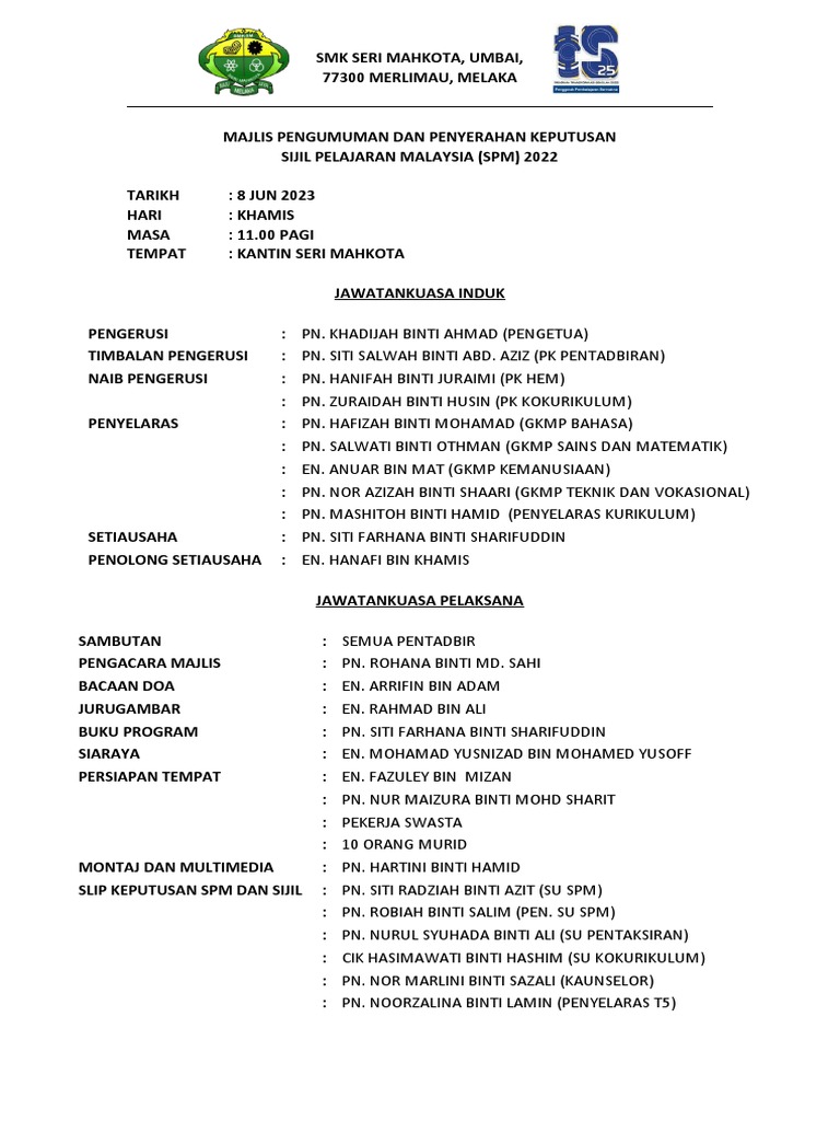 Majlis Pengumuman Dan Penyerahan Slip Keputusan SPM 2022 | PDF