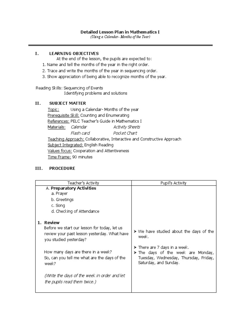 Detailed Lesson Plan in Mathematics 1 | PDF