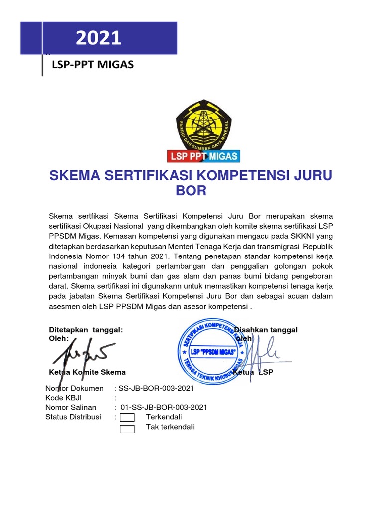 Skema Sertifikasi Kompetensi Juru BOR: LSP-PPT Migas | PDF